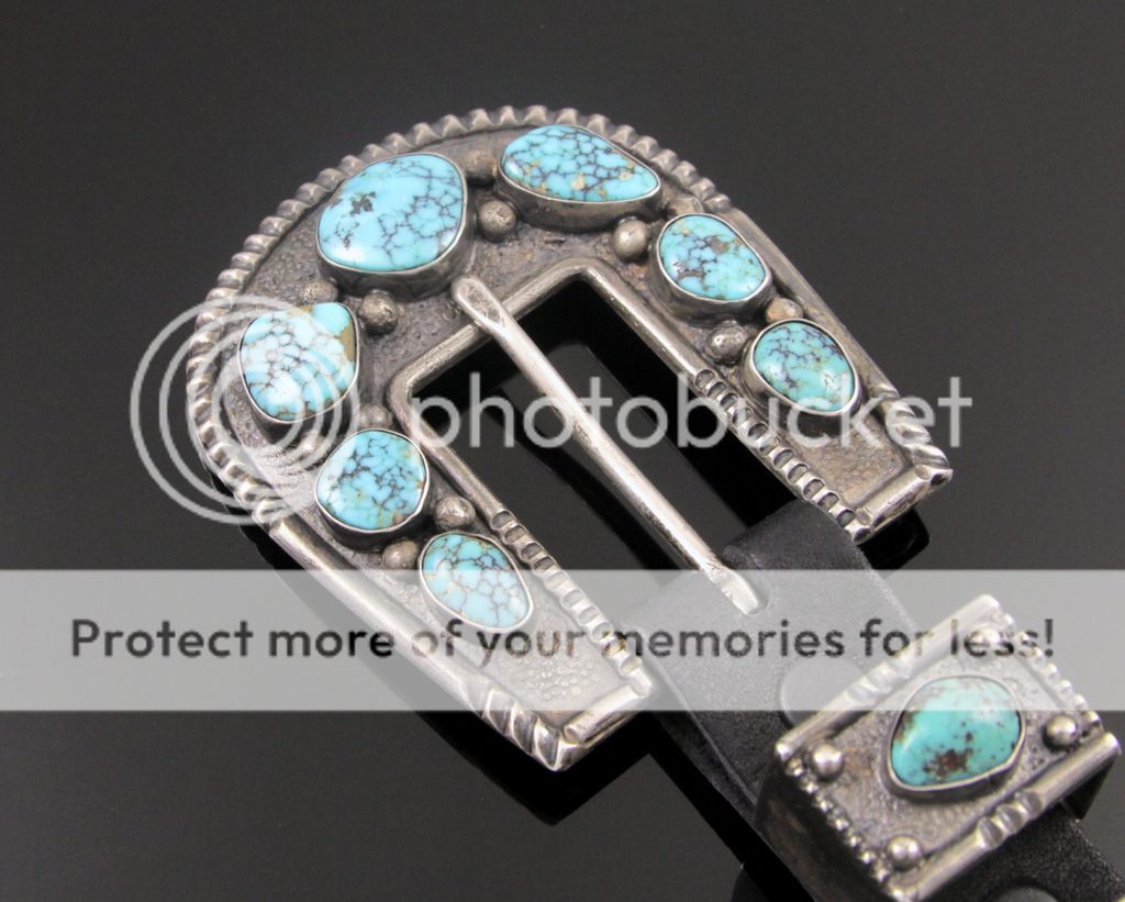 NATIVE AMERICAN NAVAJO SILVER & TURQUOISE RANGER BELT BUCKLE SET by ...