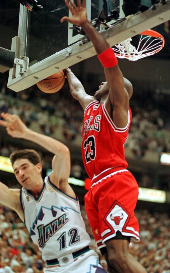 Michael Jordan Blocks John Stockton Photo by nbacardDOTnet | Photobucket